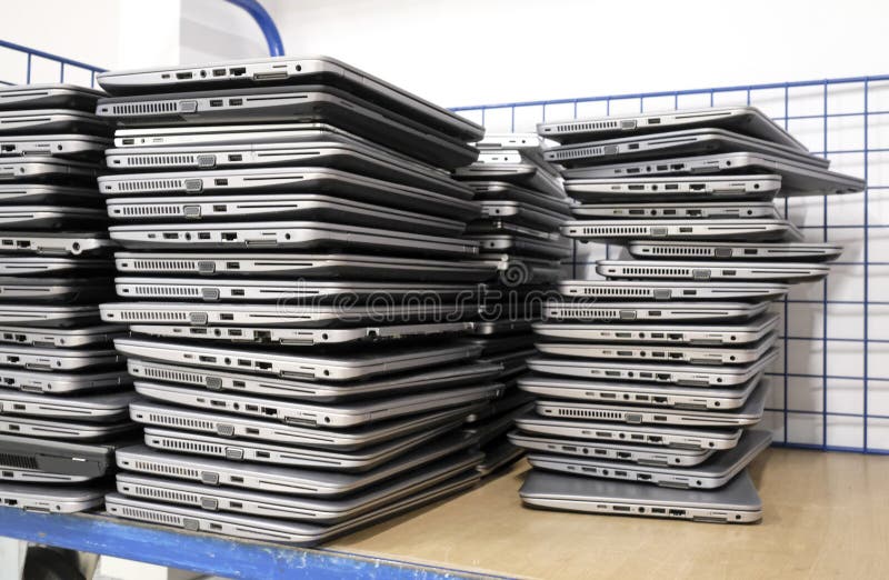 Big Stacks of Discarded Laptops and Notebooks on a Trolley Stock Image ...