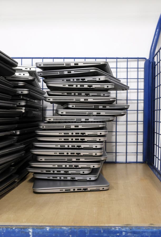 Big Stacks of Discarded Laptops and Notebooks on a Trolley Stock Photo ...