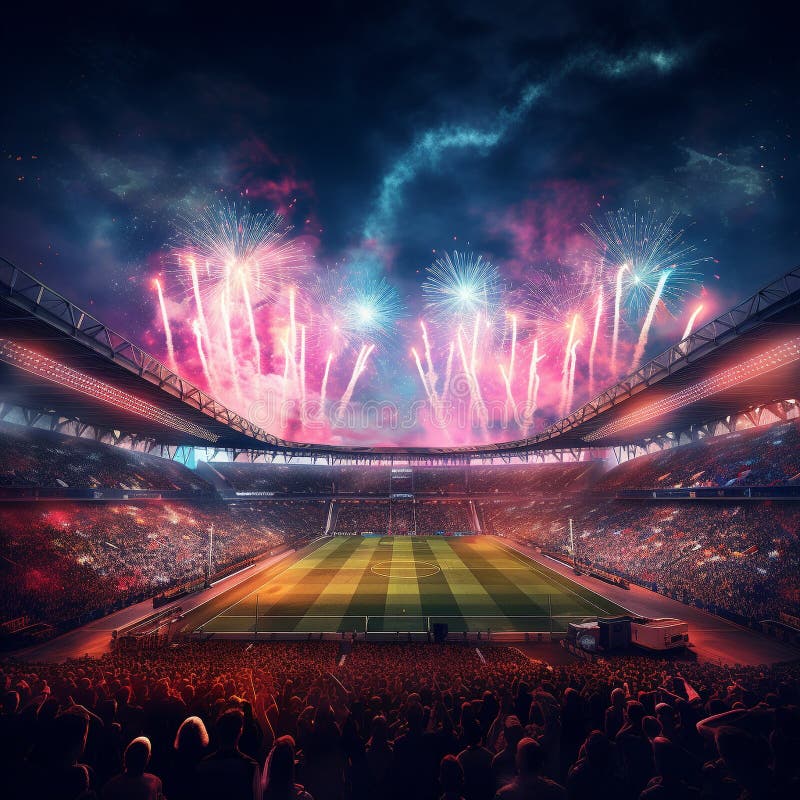 A Big Stadium with Crowd and Lights and Fireworks Generative AI Stock ...