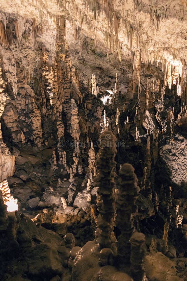 Big Stalactite and Stalagmite Stock Photo - Image of gallery, tour ...