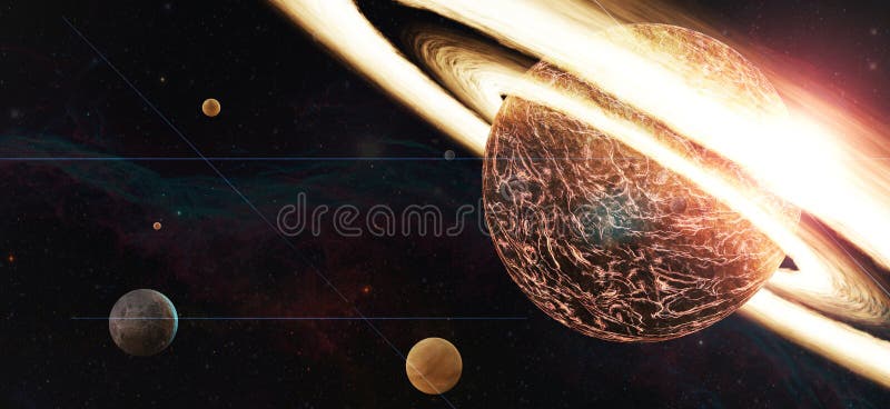 Big Stars with Light Rings Deep Space Nebula and Galaxy Galaxy and ...