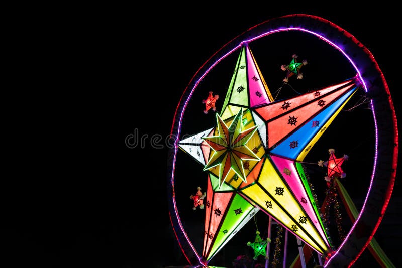 Big Stars Retro Multicolor Light Banner on Dark Background with Copy ...