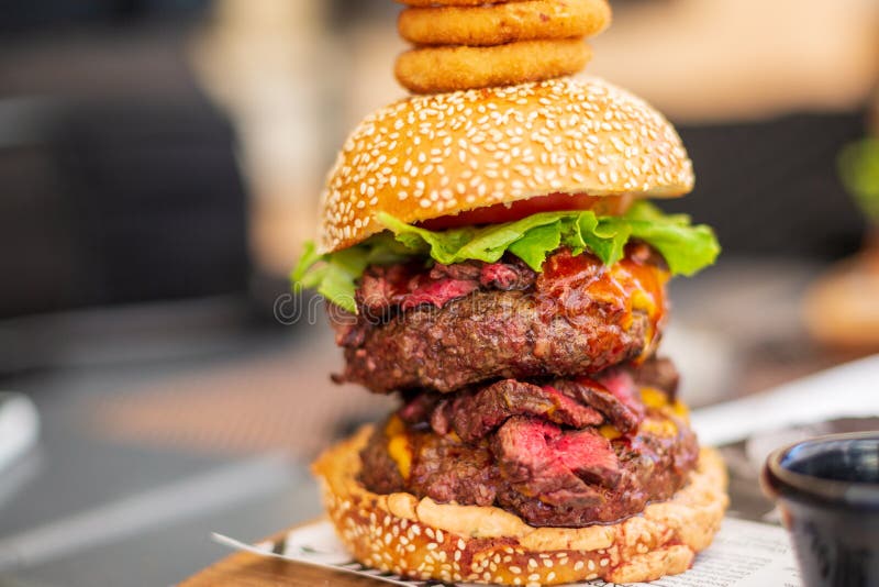 Big Steak Burger stock image. Image of macro, ketchup - 192292137