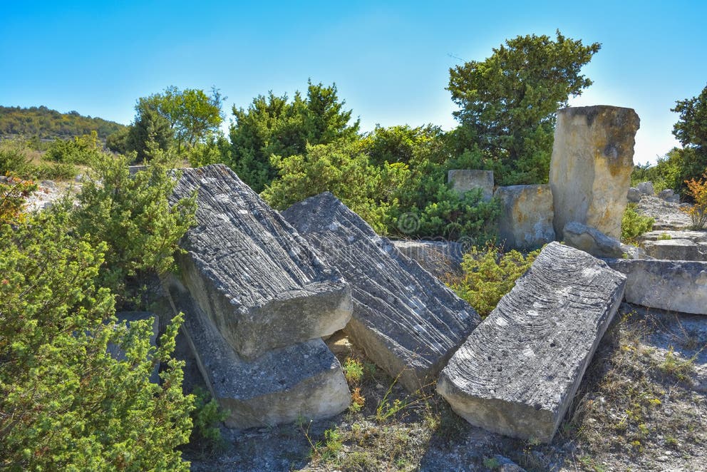 Big Stone Blocks. Abandoned Quarry Stock Image - Image of machinery ...