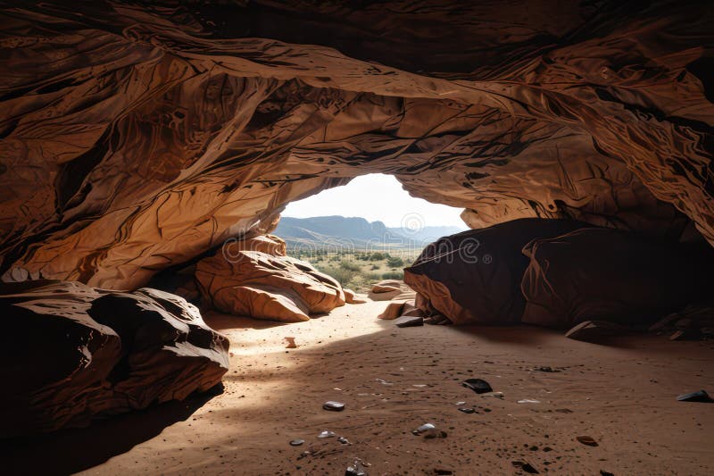 Big Stone Cave with Rocks Created with Generative AI. Natural Landscape ...