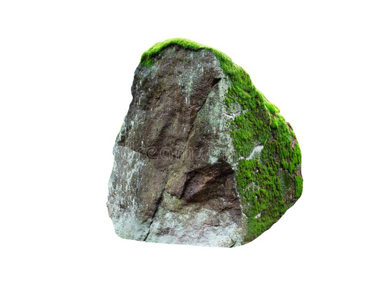 Big Stone Covered with Moss Isolated on White Stock Photo - Image of ...