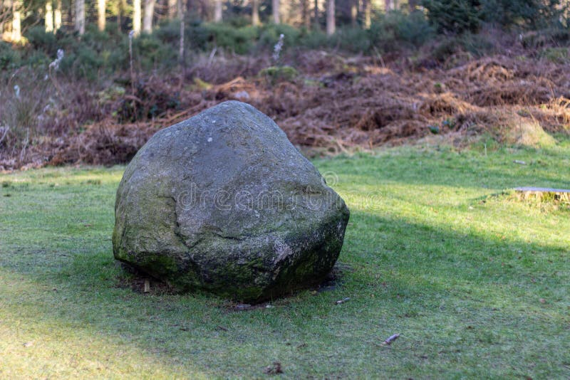Big Stone on Cut Grass in Tyrebagger Woods Stock Image - Image of park ...