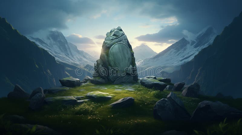 Big Stone Monolith on a Hill among the Mountains. Rune Magic Ritual ...