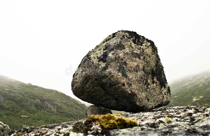 Big Stone Standing on a Small One Stock Photo - Image of mountain, moss ...