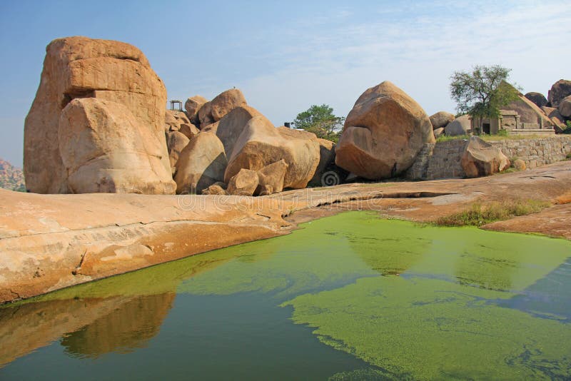 Big Stones and a Lake in Hampi, India Stock Photo - Image of stones ...