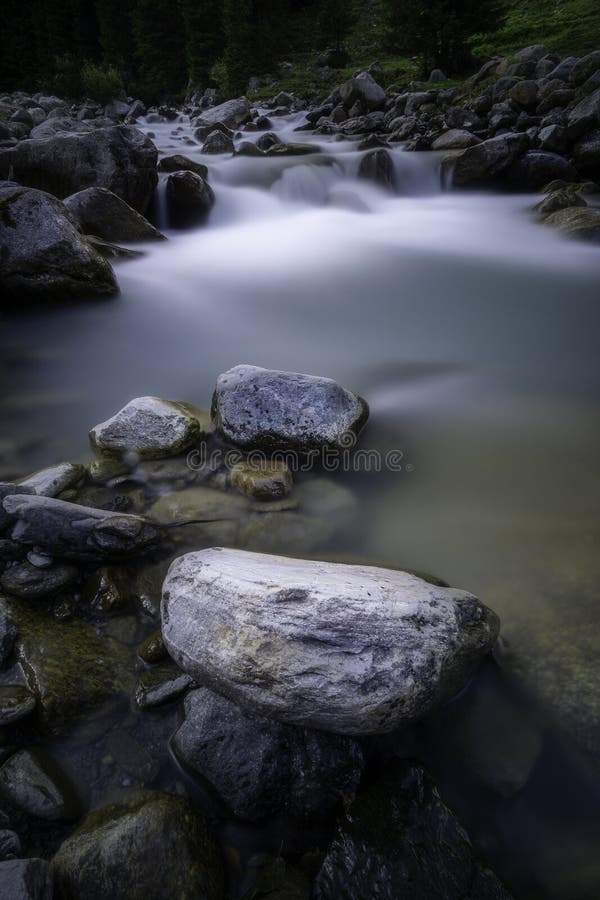Big Stones in Mountain Flowing Stream Stock Image - Image of outdoors ...