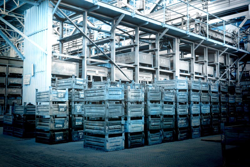 Big Storage Room with Metal Boxes Stock Image - Image of pallet, floor ...