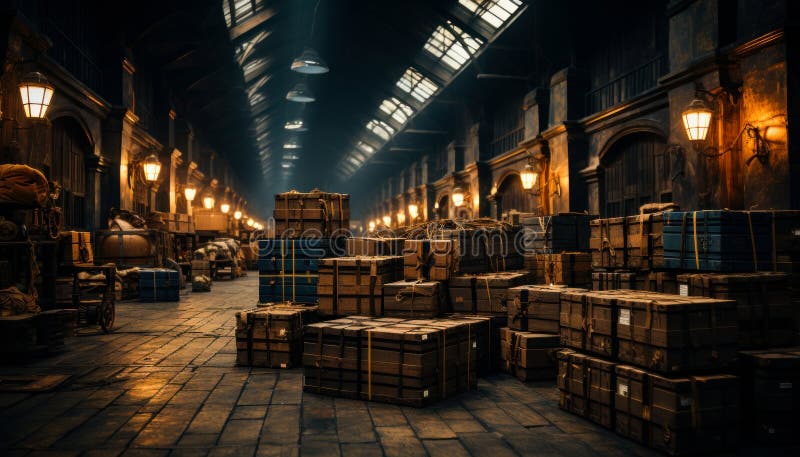 Warehouse with Lots of Cardboard Boxes. Big Storage of Stacked Boxes ...