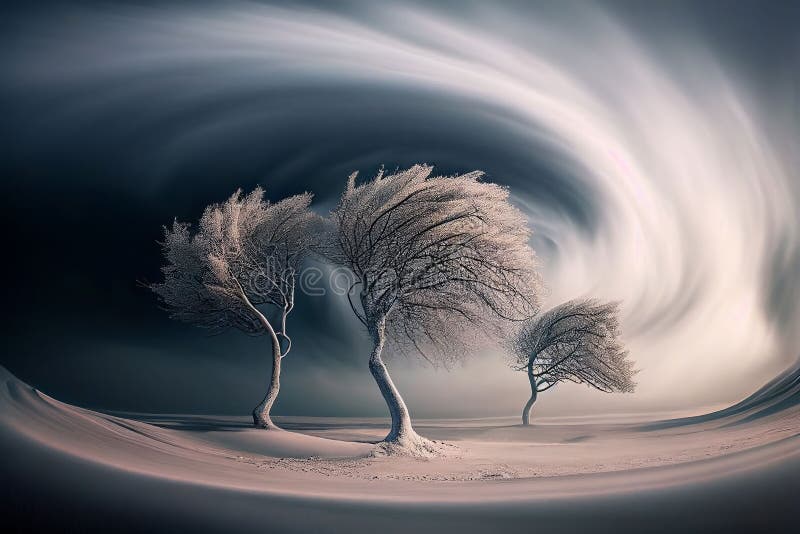 Big Storm Blowing Big Tree in Arid Desert on Drought Weather Created ...