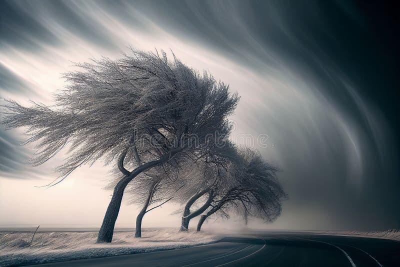 Big Storm Blowing Big Tree in Arid Desert on Drought Weather Created ...