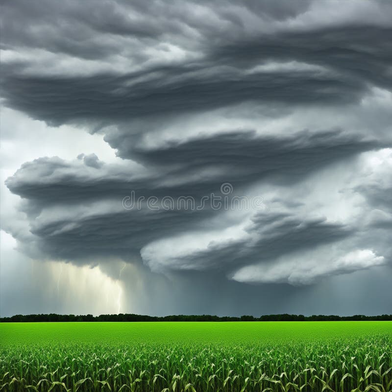 A Big Storm on a Corn Field Stock Illustration - Illustration of rural ...