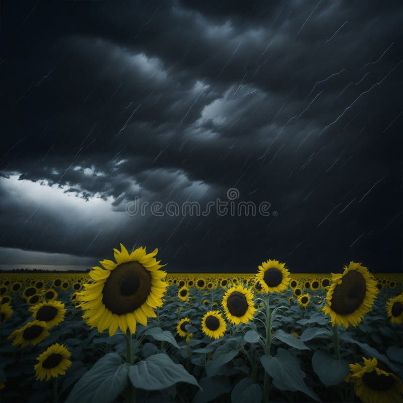A Big Storm on a Sunflower Field Stock Illustration - Illustration of ...