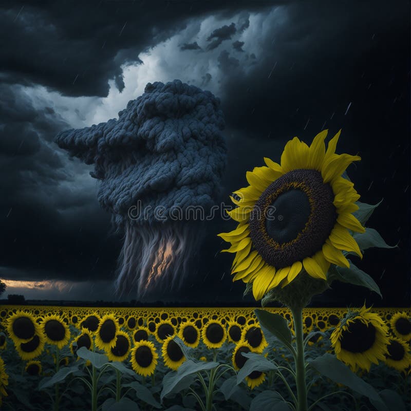 A Big Storm on a Sunflower Field Stock Illustration - Illustration of ...
