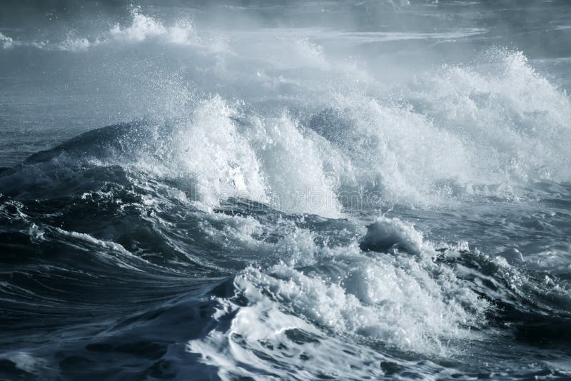 Big Stormy Ocean Wave. Blue Water Background Stock Image - Image of ...