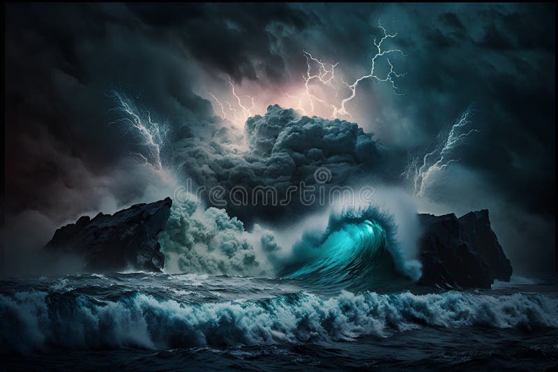Big Stormy Wave Breaking in the Ocean. 3d Illustration Stock ...