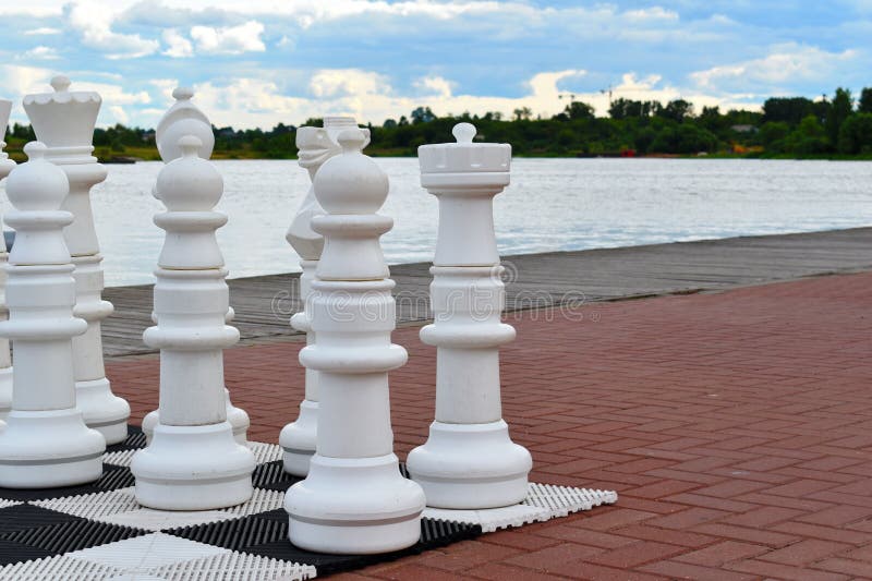 Big Street Chessmen on Beach. Stock Photo - Image of board, competition ...