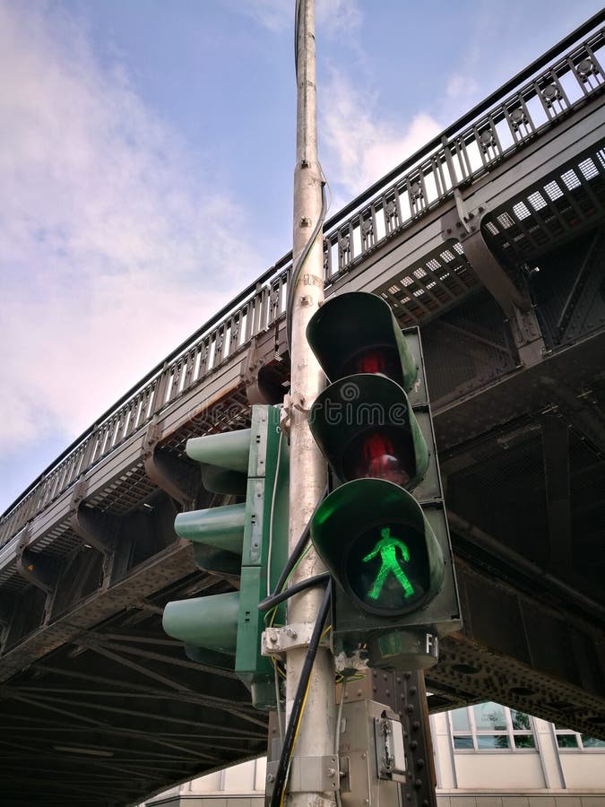 Big Street Light Showing the Green Sign Stock Photo - Image of ...