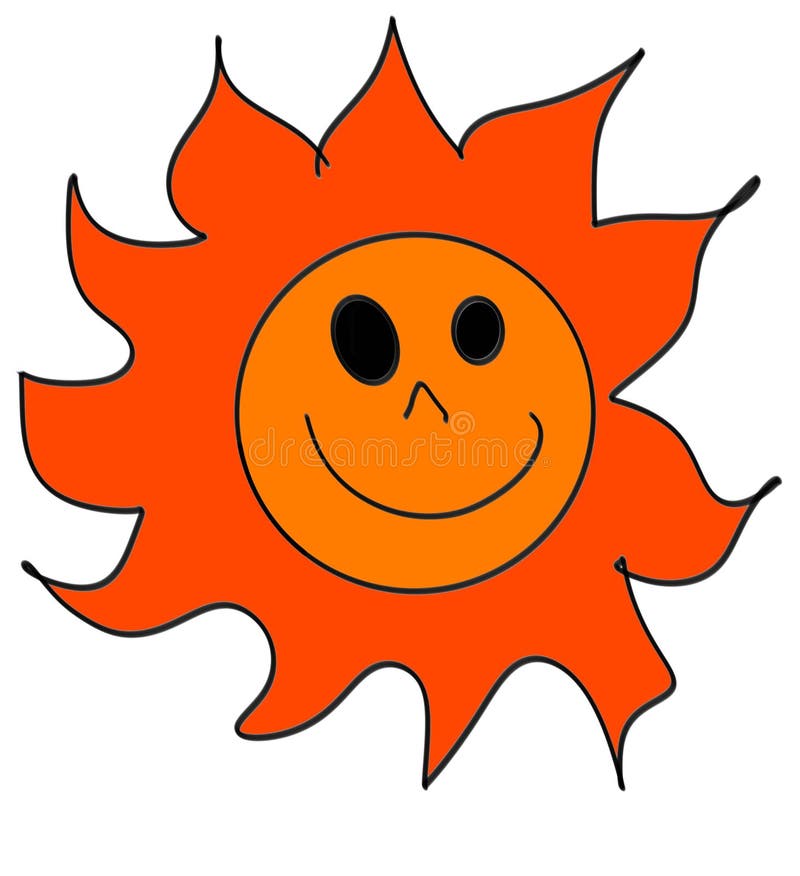 Big Sun Drawing, Bright White Background Stock Illustration ...