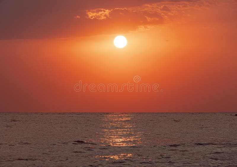 Big sun over sea sunrise stock photo. Image of orange - 198530148