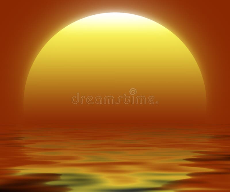 Big Sun Reflected in the Water Stock Illustration - Illustration of ...