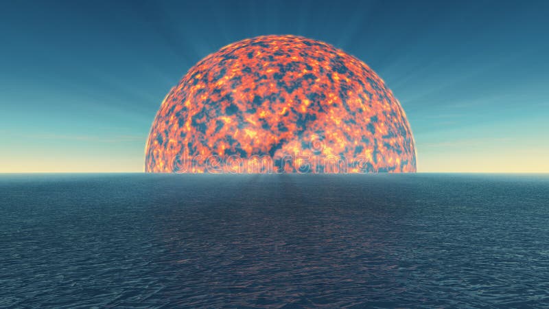 Big Sun in Sea Horizon Illustration Stock Illustration - Illustration ...