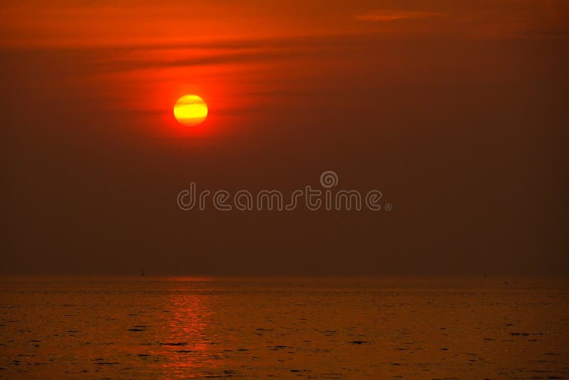 Big Sun Setting in the Sea Nature Stock Image - Image of fire, evening ...