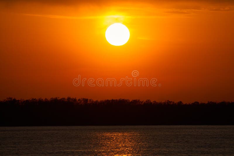 Big Sun on Sunset Over the River Stock Image - Image of landscape ...