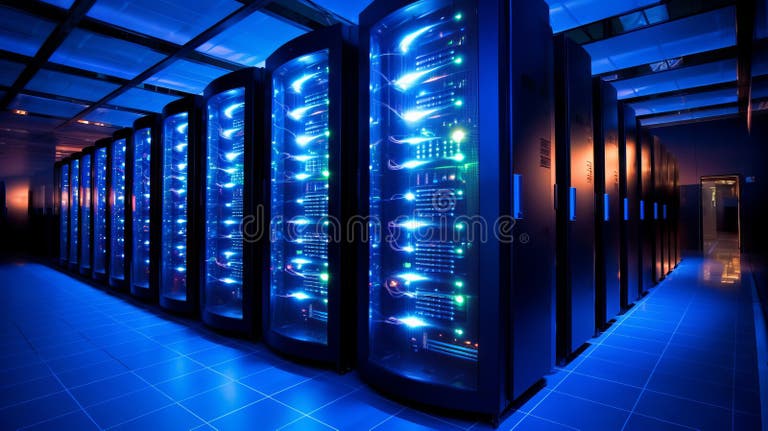 Big Super Computer. Modern Server Room with Rgb Lights. Big Futuristic ...