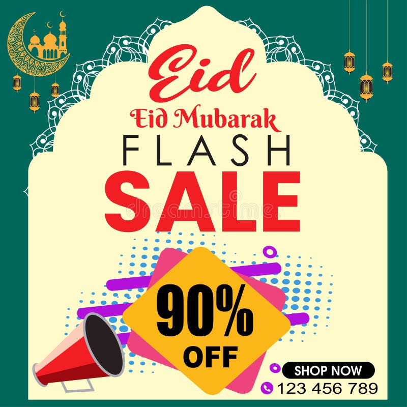 Big Super Sale Poster Eid Special Sale 90 Off Banner Template Design Stock Vector - Illustration ...