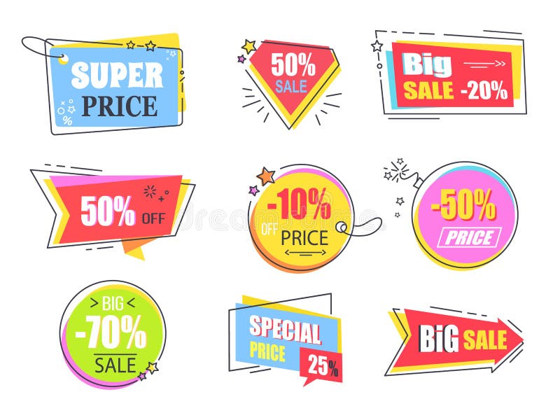 Big Super Sale Promotional Stickers with Stars Set Stock Vector ...