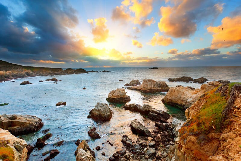Big Sur Pacific Ocean Coast at Sunset Stock Photo - Image of beauty ...
