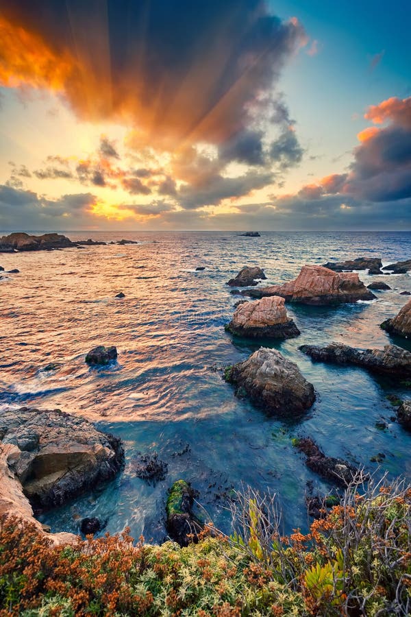 Big Sur Pacific Ocean Coast at Sunset Stock Photo - Image of beauty ...