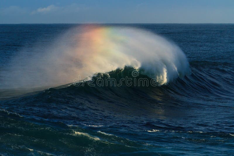 Big Surf Wave Breaking, with Rainbow Colours Stock Photo - Image of ...