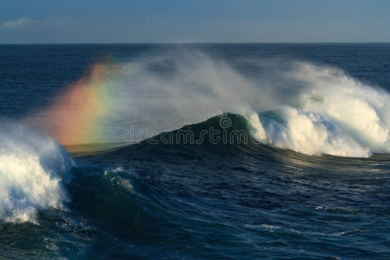 Big Surf Wave Breaking, with Rainbow Colours Stock Photo - Image of ...