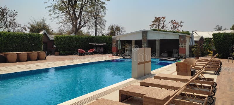 A big swimming pool stock photo. Image of cottage, home - 245951472