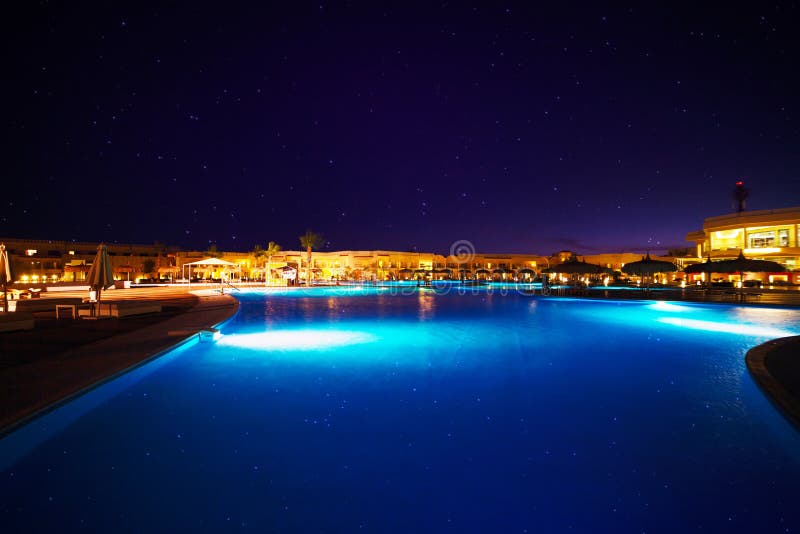 A Big Swimming Pool at Night Under Stars Stock Photo - Image of ...
