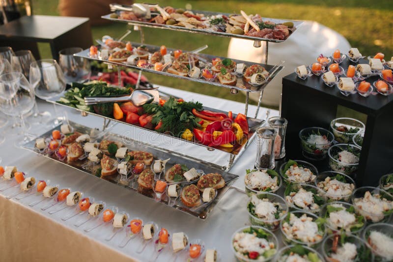 Big Table with Different Luxury Snacks on the Deluxe Party Outdoors in ...