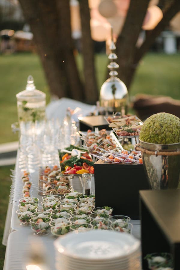 Big Table with Different Luxury Snacks on the Deluxe Party Outdoors in ...