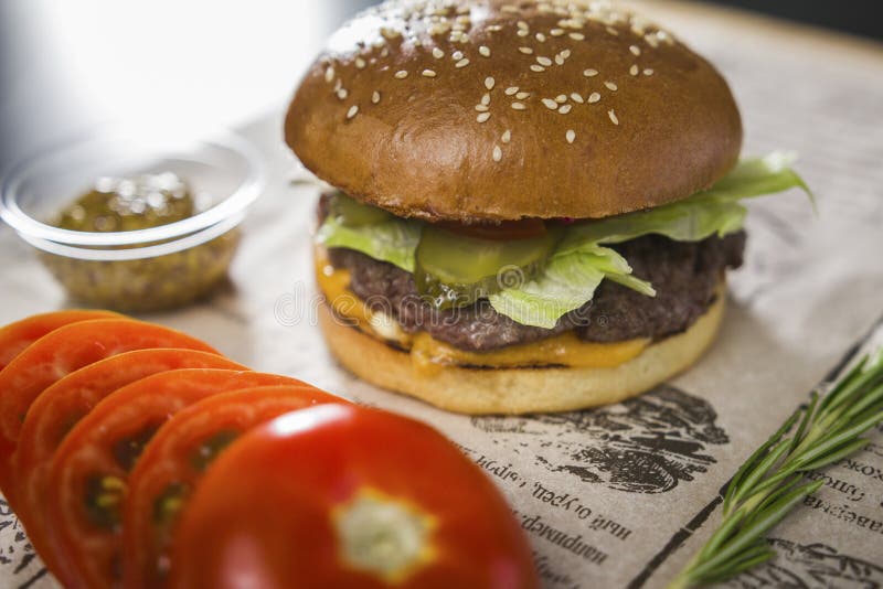 Big Tasty Burger on the Table Stock Image - Image of fast, food: 94743755