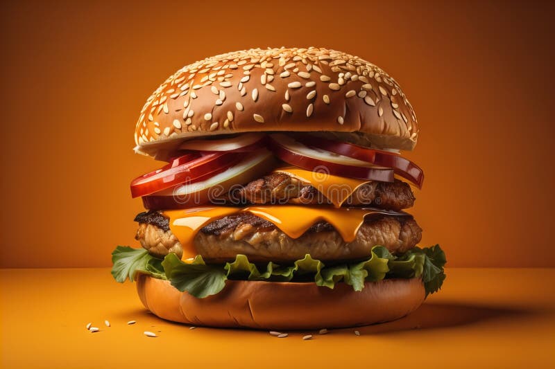 Big Tasty Hamburger on Wooden Table. Ai Generative Stock Illustration ...