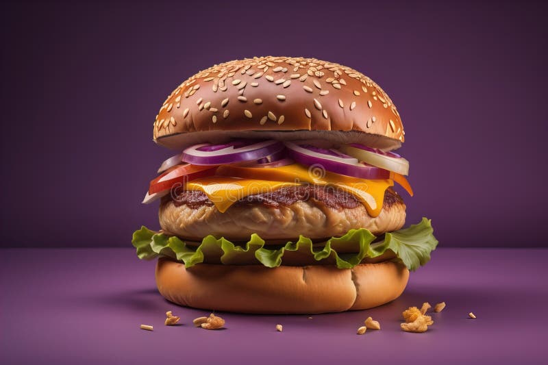 Big Tasty Hamburger on Wooden Table. Ai Generative Stock Illustration ...