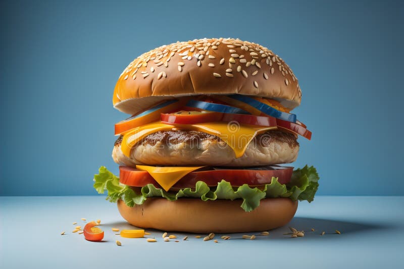 Big Tasty Hamburger on Wooden Table. Ai Generative Stock Illustration ...