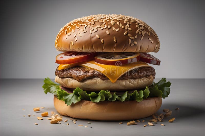 Big Tasty Hamburger on Wooden Table. Ai Generative Stock Illustration ...