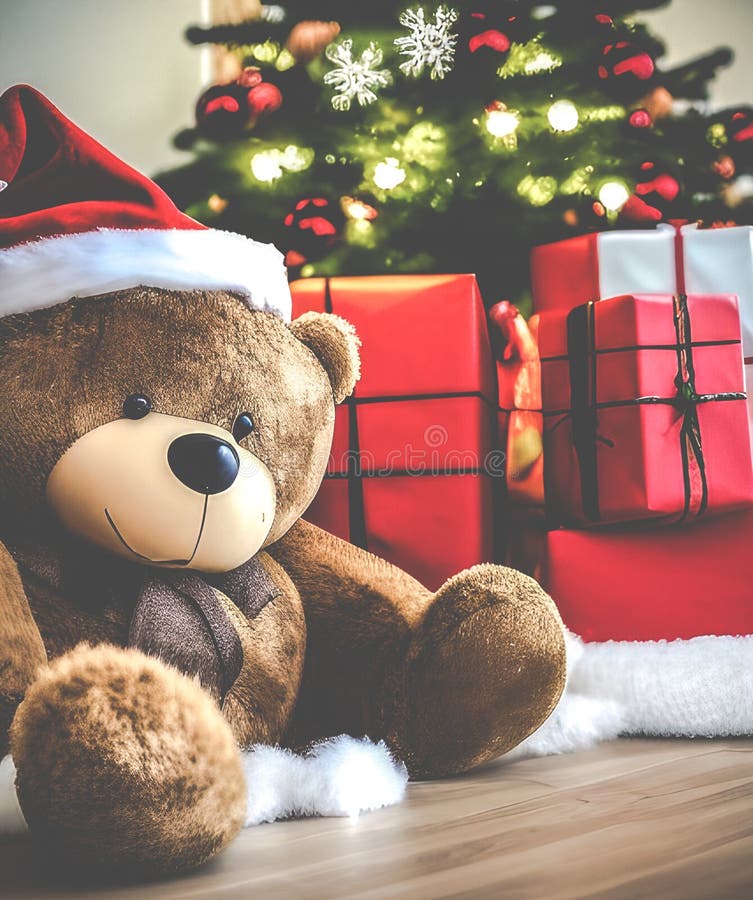 Big Teddy Bear Under Christmas Tree with Gits Stock Image - Image of ...