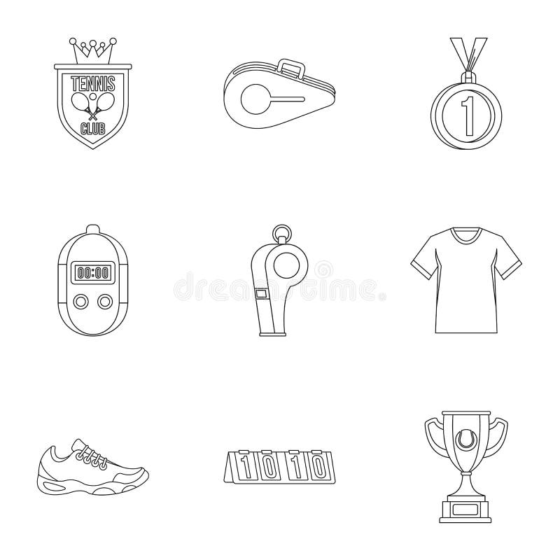 Big Tennis Icons Set, Outline Style Stock Vector - Illustration of ...